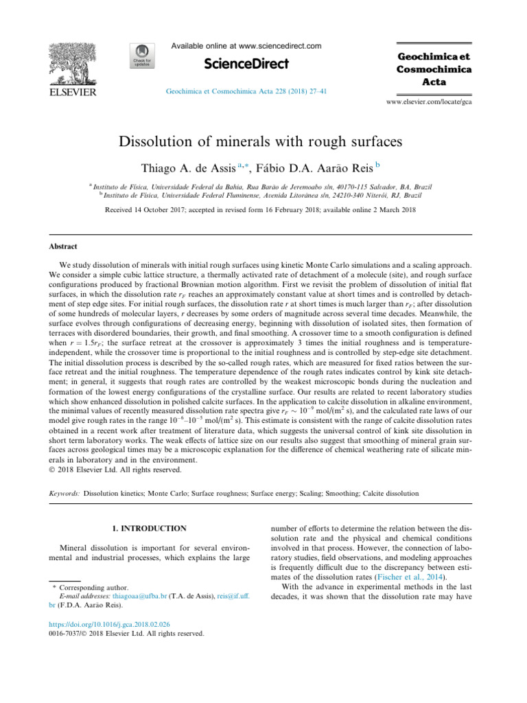 Dissolution of Minerals With Rough Surfaces | PDF | Solvation | Temperature
