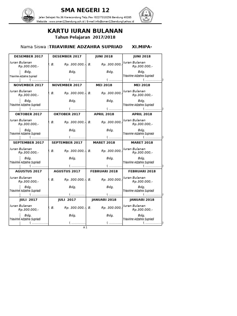 Kartu Iuran Bulanan - Salin | PDF