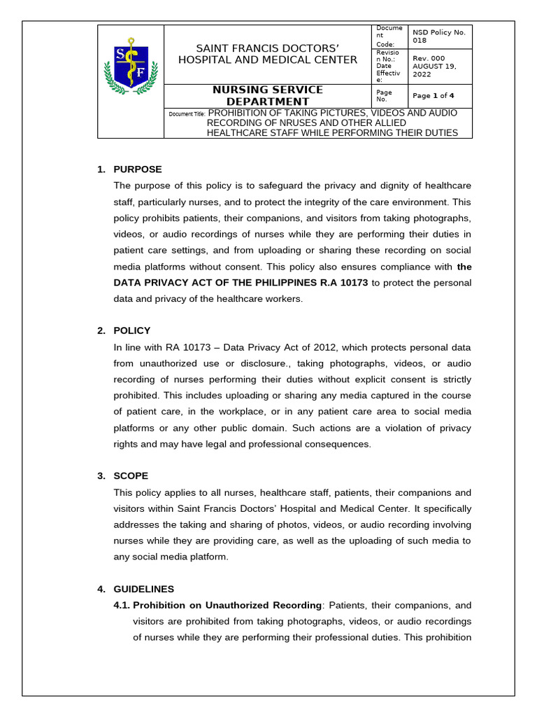 No Recording Policy for Nurses | PDF | Health Care | Nursing