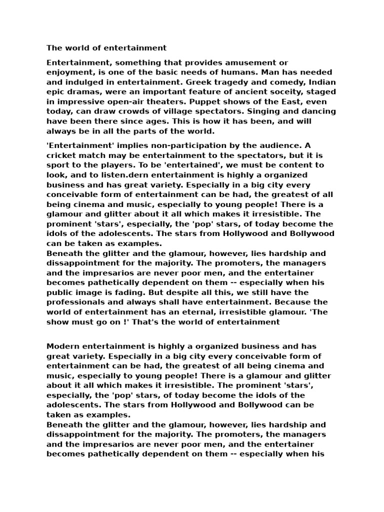 The World of Entertainment | PDF | Entertainment | Performing Arts