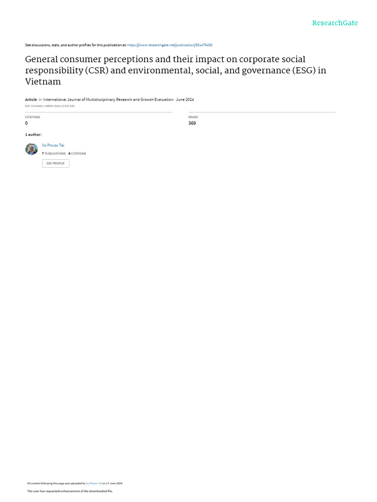 Consumer Perceptions on CSR and ESG in Vietnam | PDF | Corporate Social ...