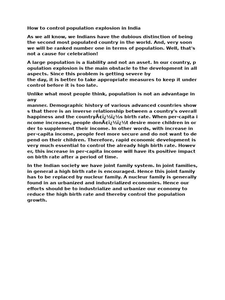 How To Control Population Explosion in India | PDF
