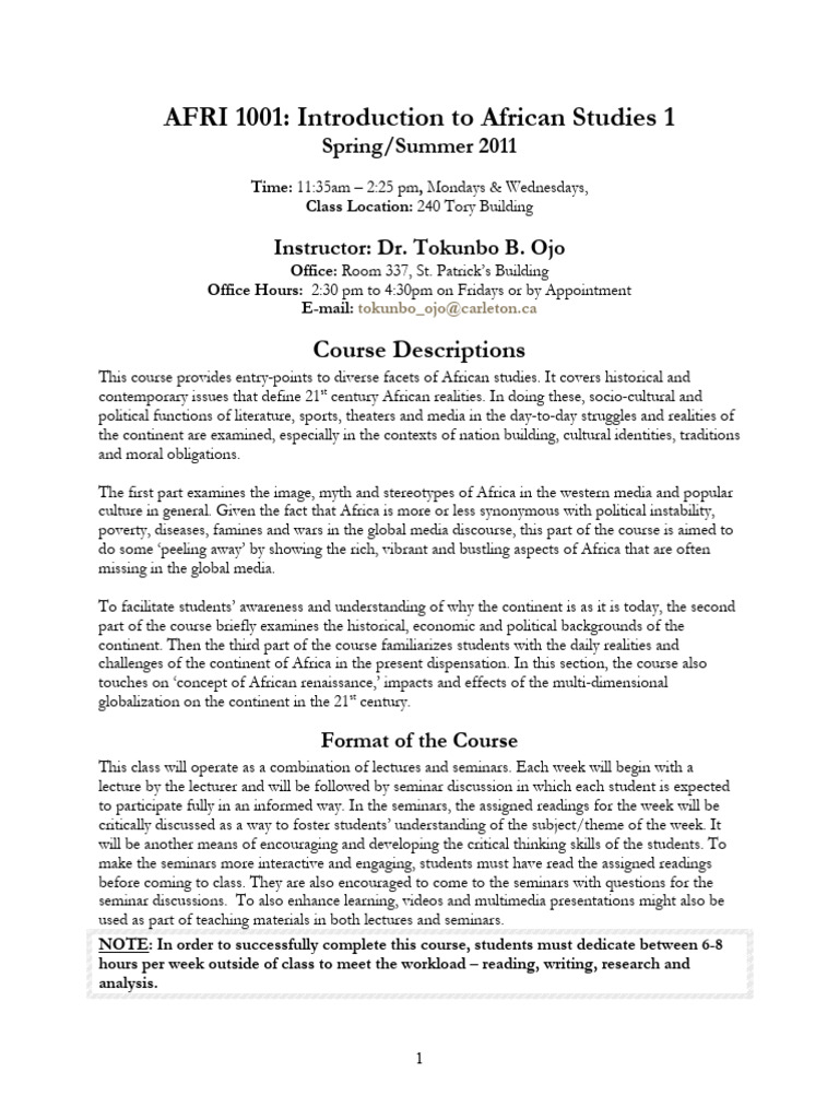 TOjo AFRI 1001 Summer 2011 | PDF | Plagiarism | Quiz