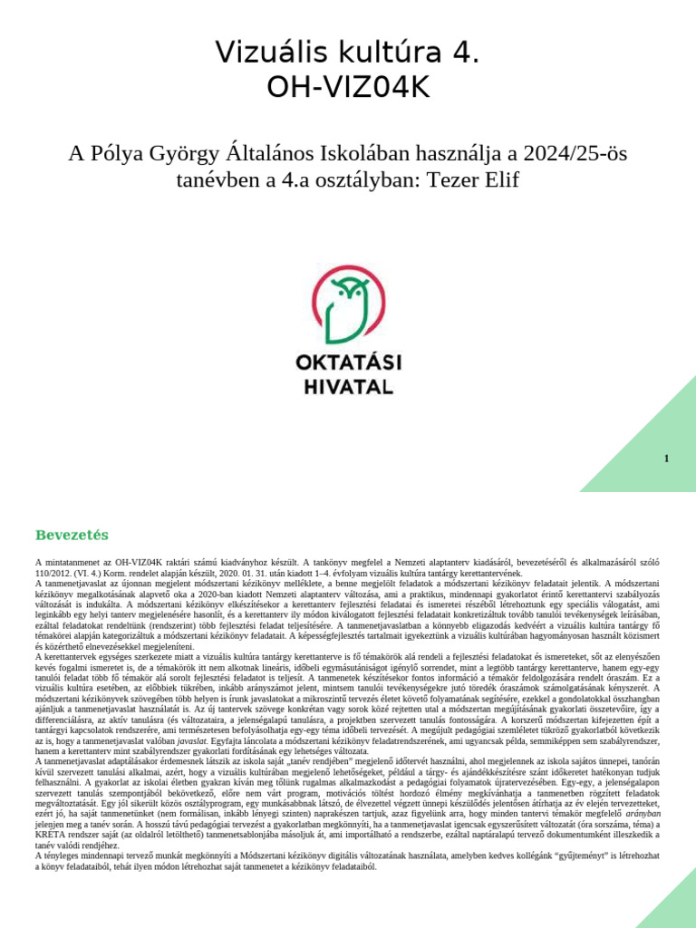 Vizuális Tanmenet 4. o 36 Órás | PDF