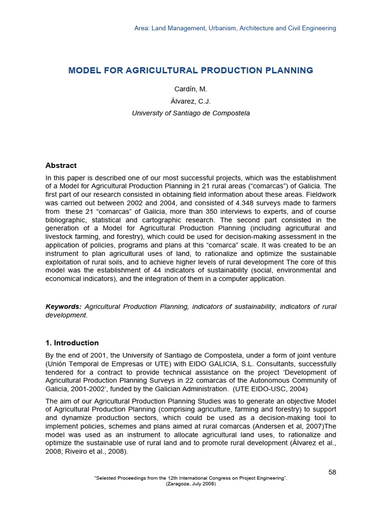 Model For Agricultural Production Planning Author Cardín, M and Álvarez ...