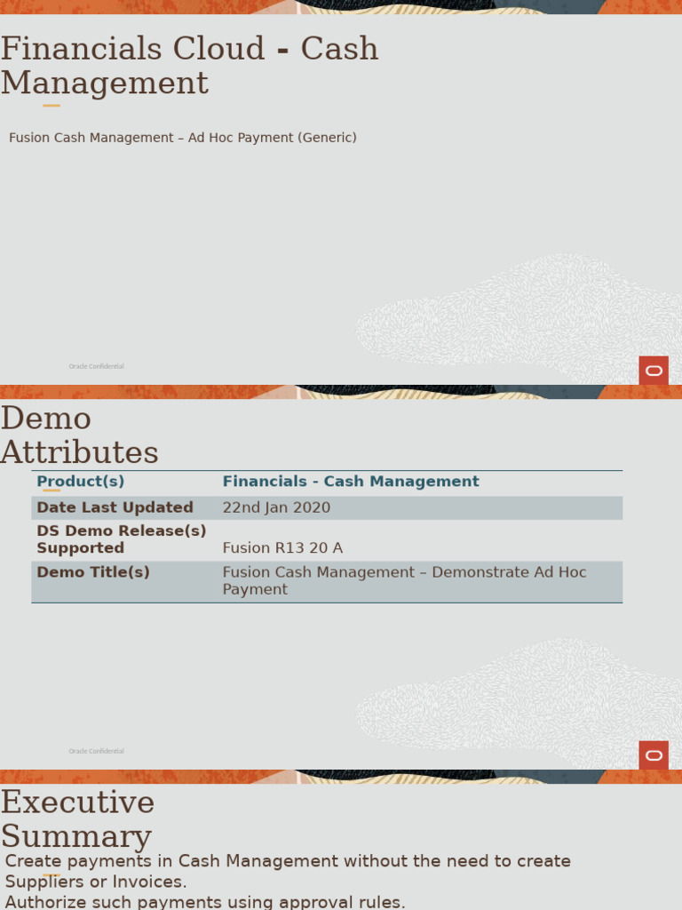 Fusion Cash Management - Ad Hoc Payment | PDF | Payments | Money
