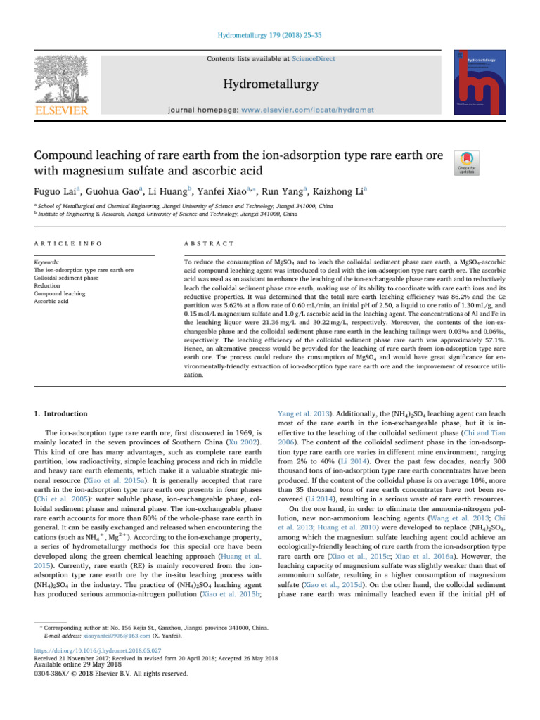 Compound leaching of rare earth from the ion-adsorption type rare earth ...