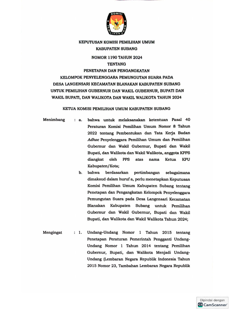 SK Penetapan KPPS Desa Langensari | PDF