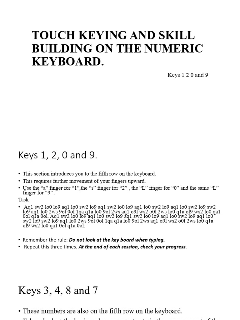TOUCH KEYING AND SKILL BUILDING ON THE NUMERIC | PDF | Computer Keyboard | Input/Output