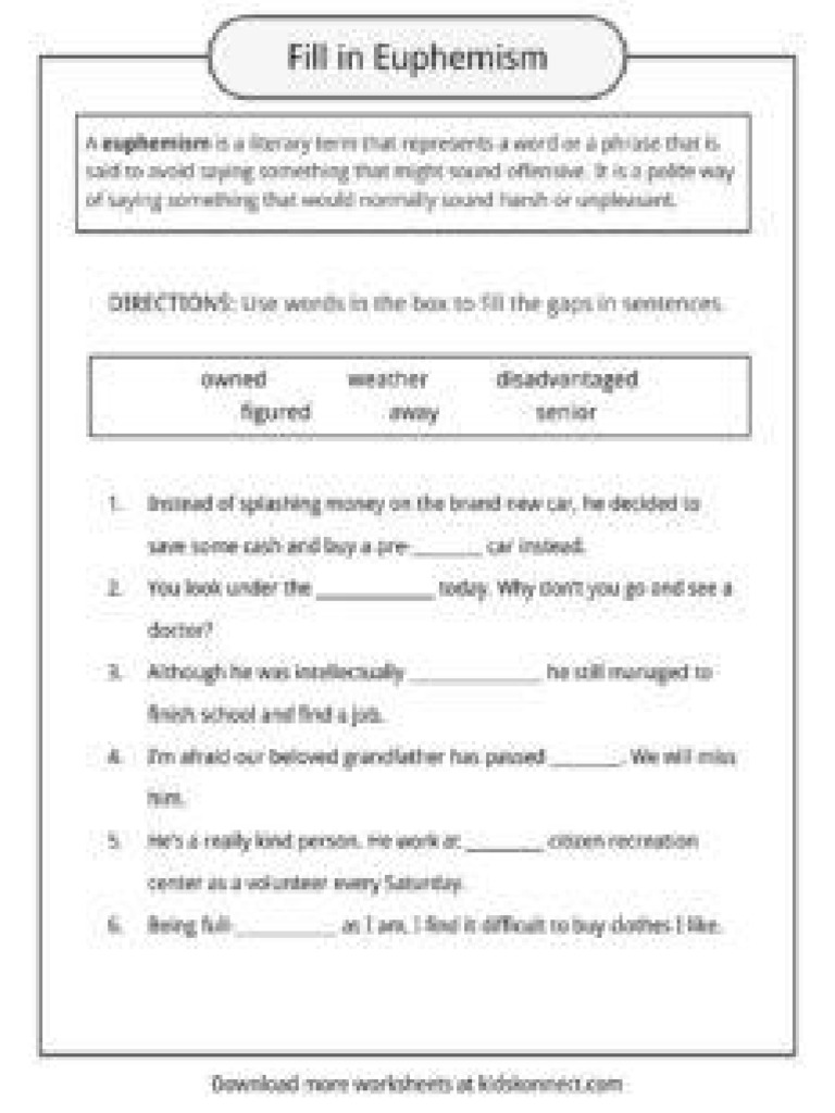 Euphemism Worksheets 2 232x300 | PDF