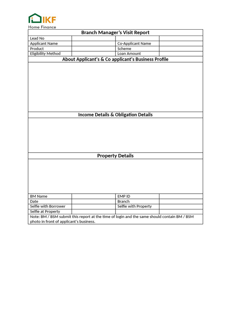 Branch Manager Visit Report Format | PDF