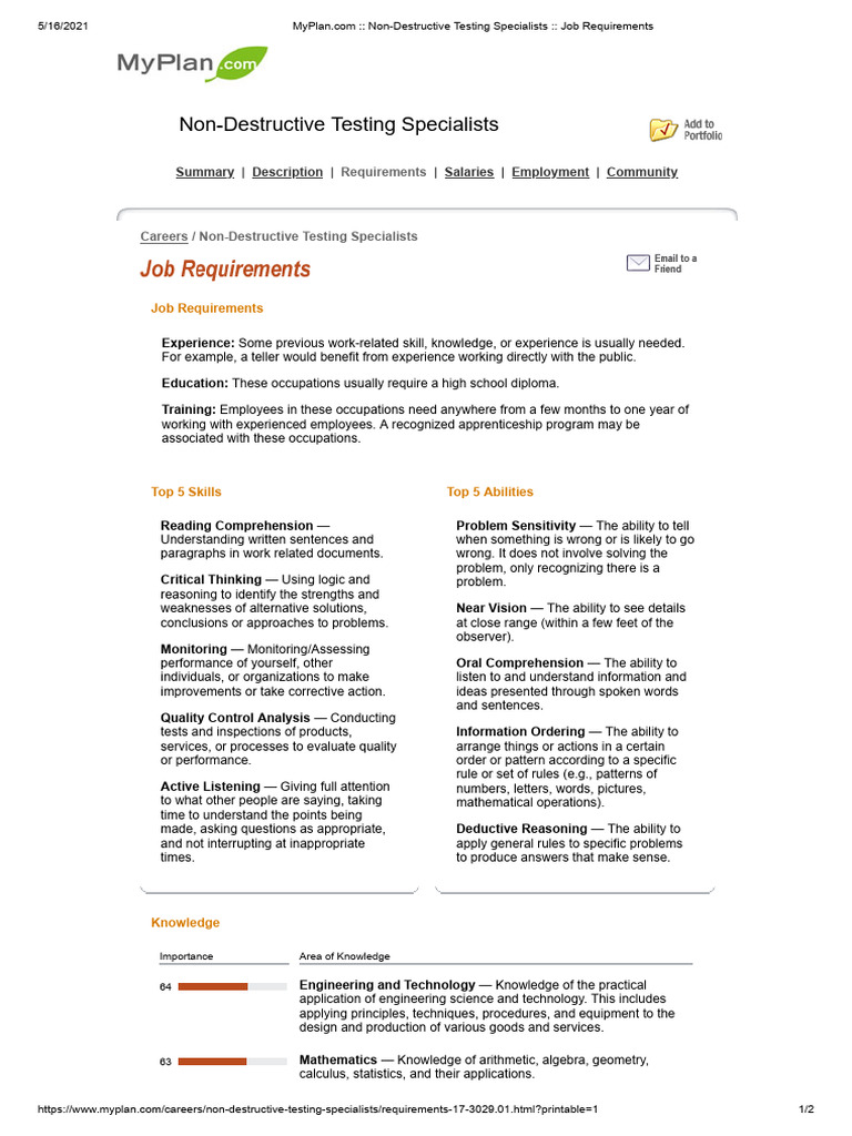 MyPlan.com __ Non-Destructive Testing Specialists __ Job Requirements ...