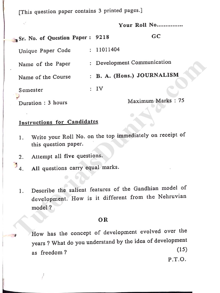 Development Communication QP 2017 - TutorialsDuniya | PDF