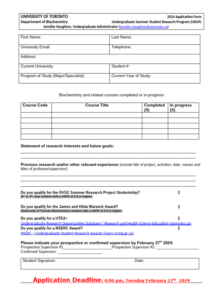 BCH Summer Student Research Program Application Form 2024 AAA | PDF | Academia | Higher Education