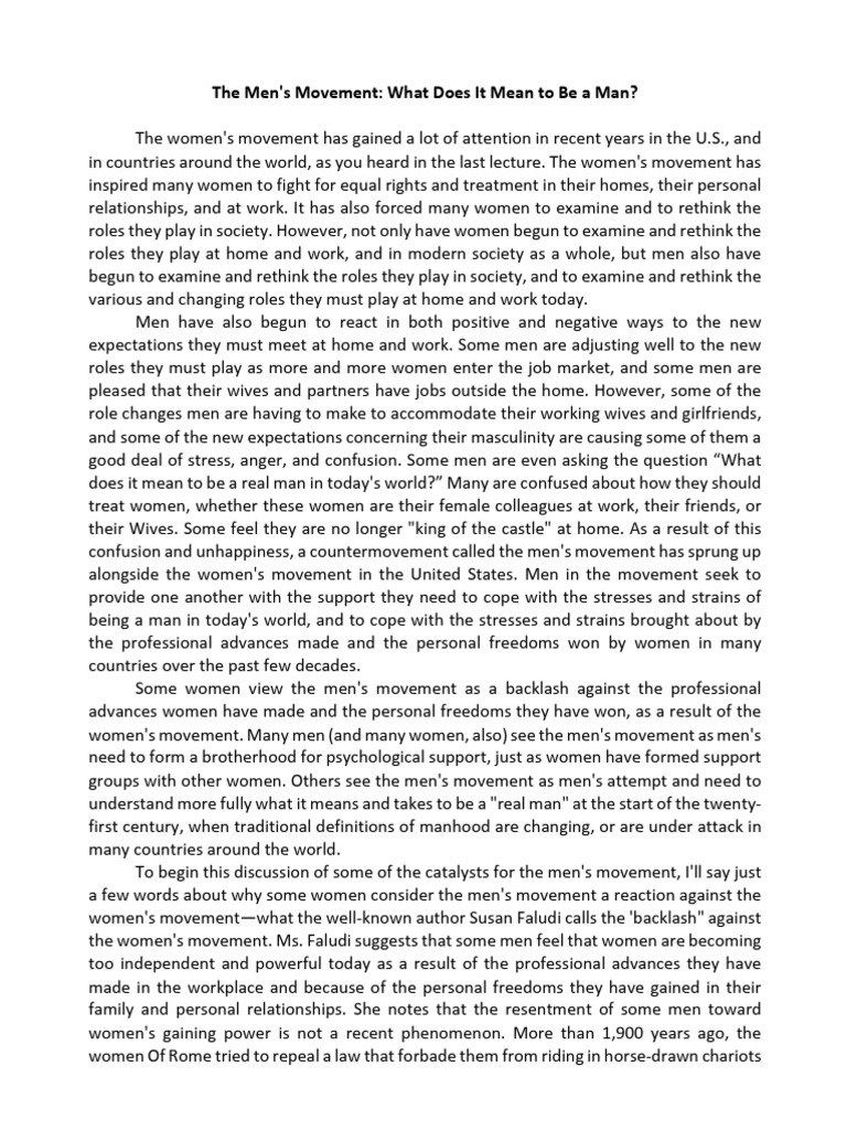 Chapter 6 - The Man's Movement - What Does It Mean to Be a Man | PDF ...
