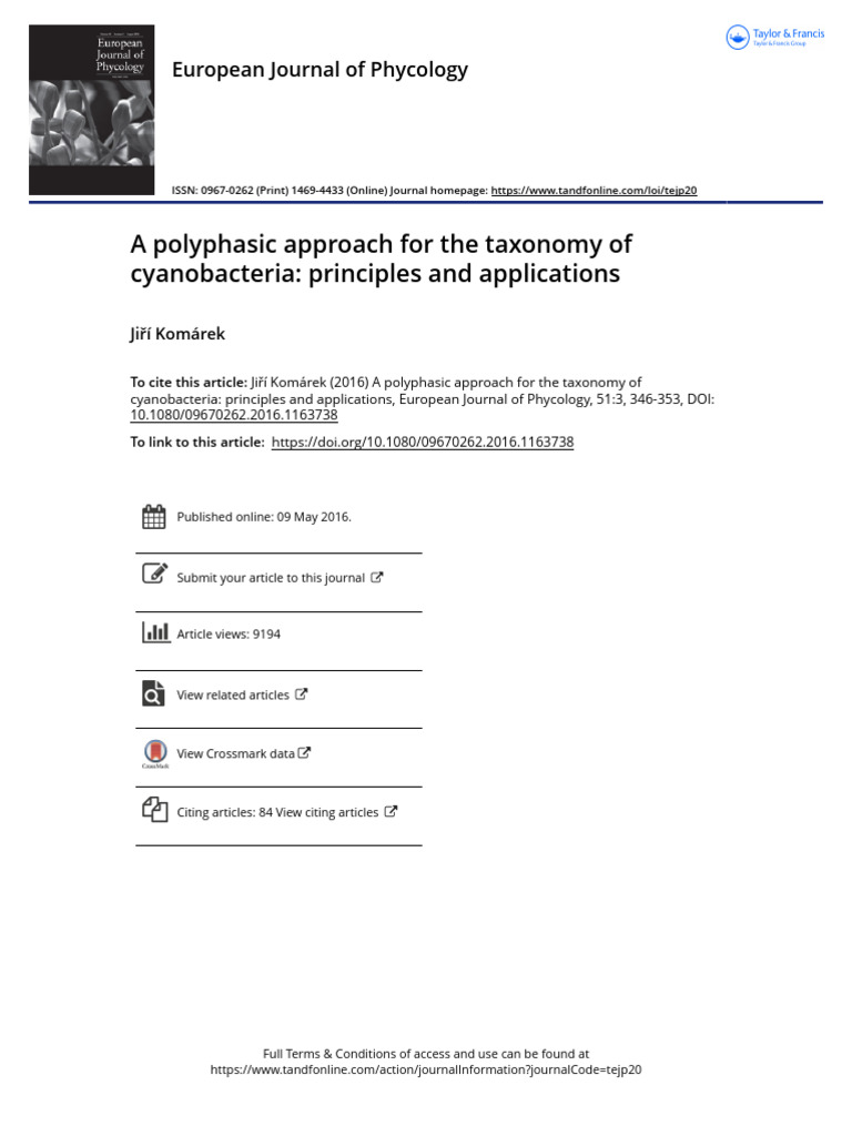 A Polyphasic Approach For The Taxonomy of Cyanobacteria Principles and ...