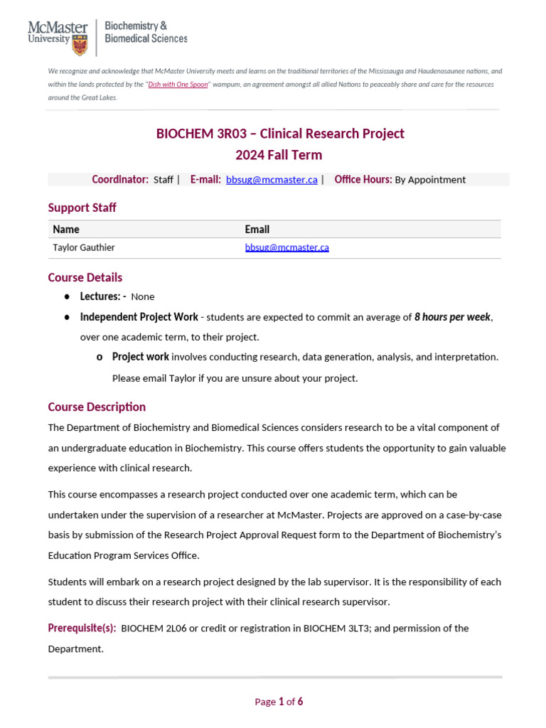 Biochem 3r03 Clinical Research Project F2024 Pdf Plagiarism Turnitin