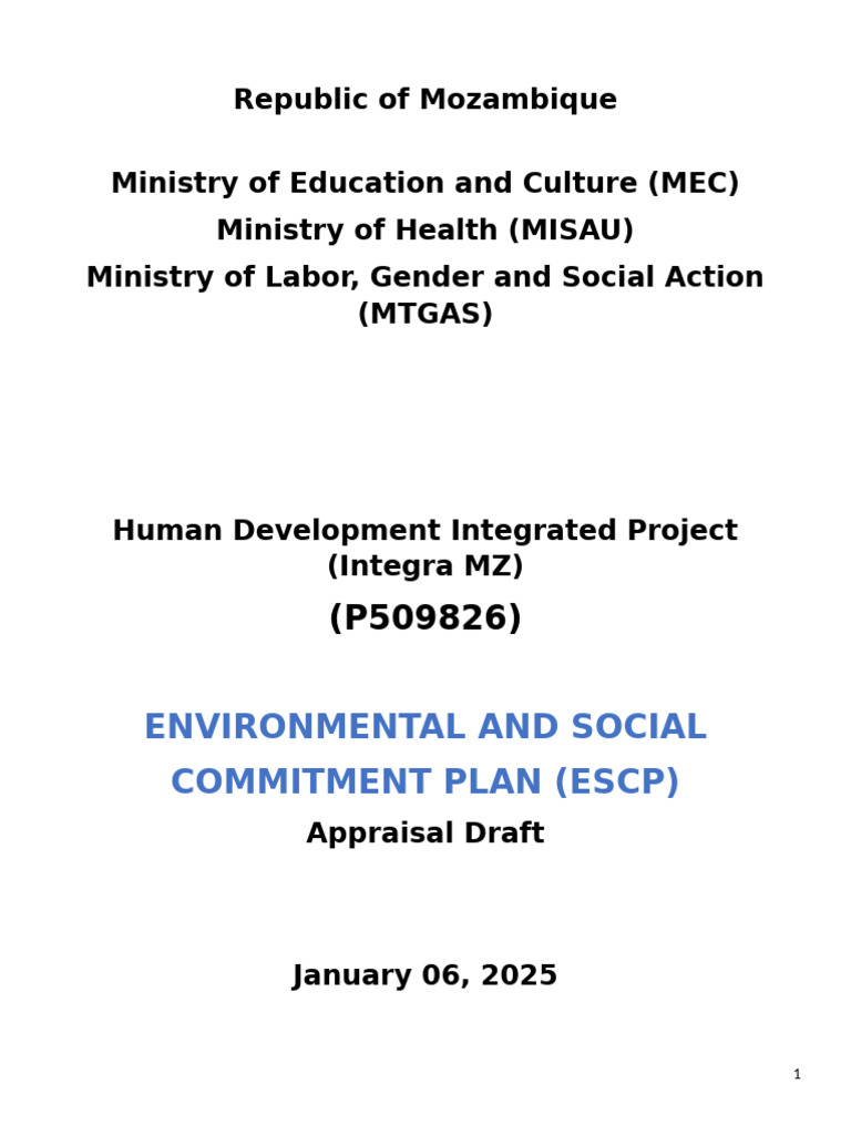 Mozambique Human Development Project ESCP | PDF | Occupational Safety And Health | Risk