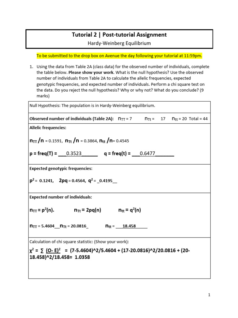 Post-Tutorial Assignment - 1 Shivansh W25 | PDF | Zygosity | Population ...