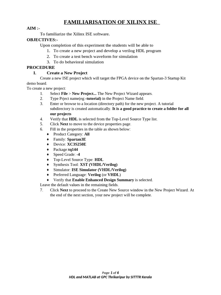 1 Familiarisation of Xilinx Ise | PDF | Hardware Description Language | Vhdl