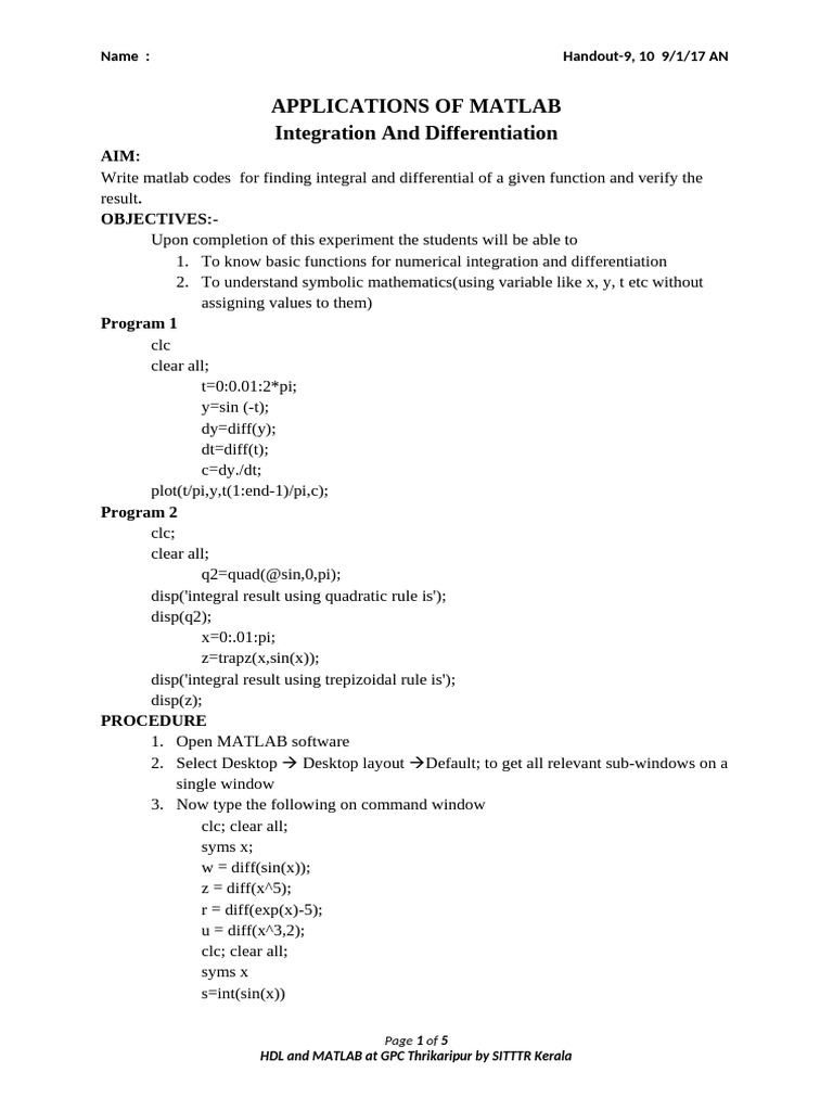 9 Applications of MATLAB | PDF | Matlab | Matrix (Mathematics)