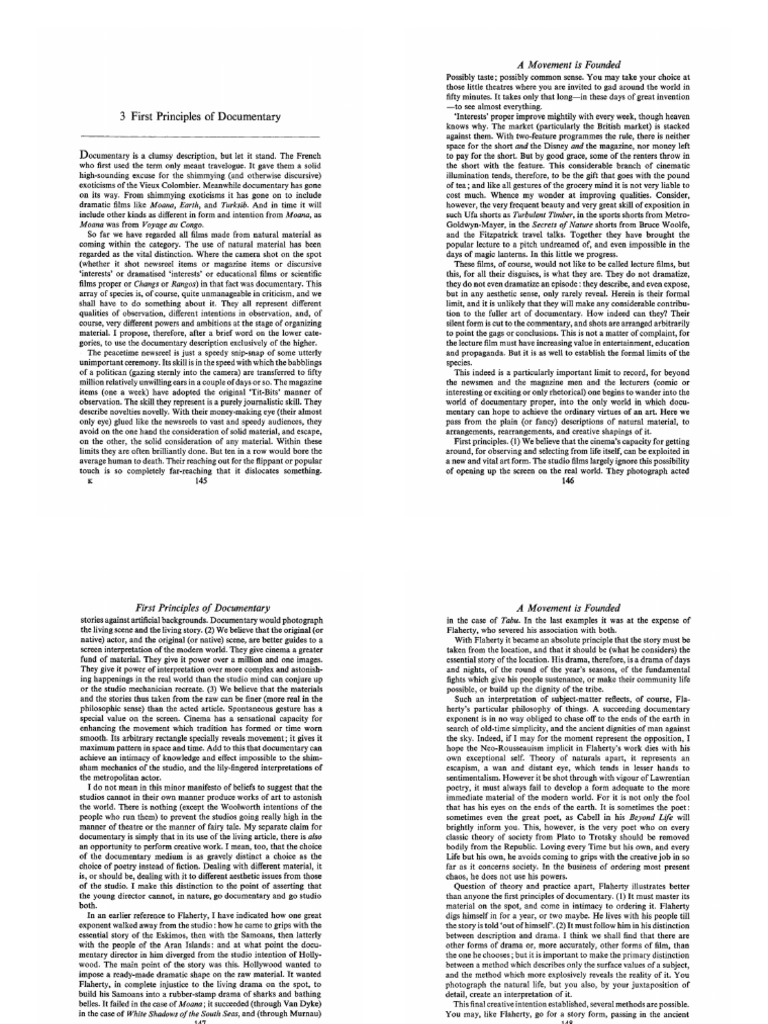 John Grierson - First Principles of Documentary | PDF | Aesthetics ...