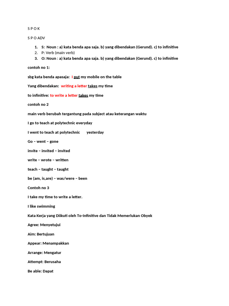 Understanding S P O Structure In English Pdf