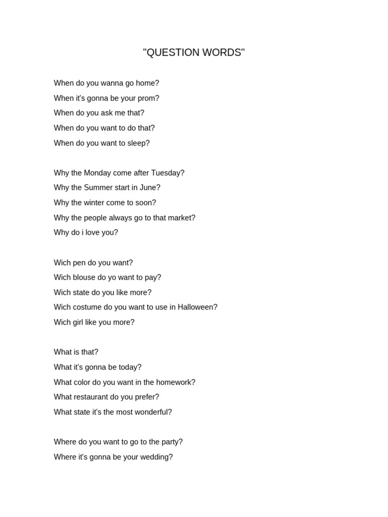 Question Words | PDF