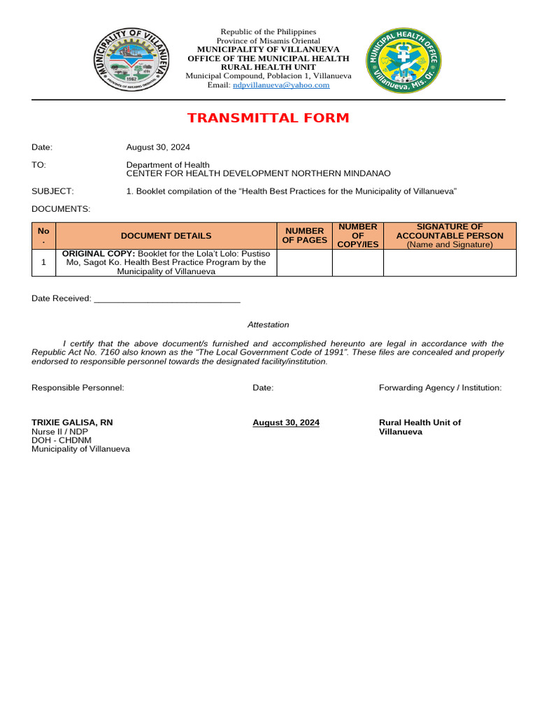 Postiso Mo, Sagot Ko - Transmittal Form | PDF