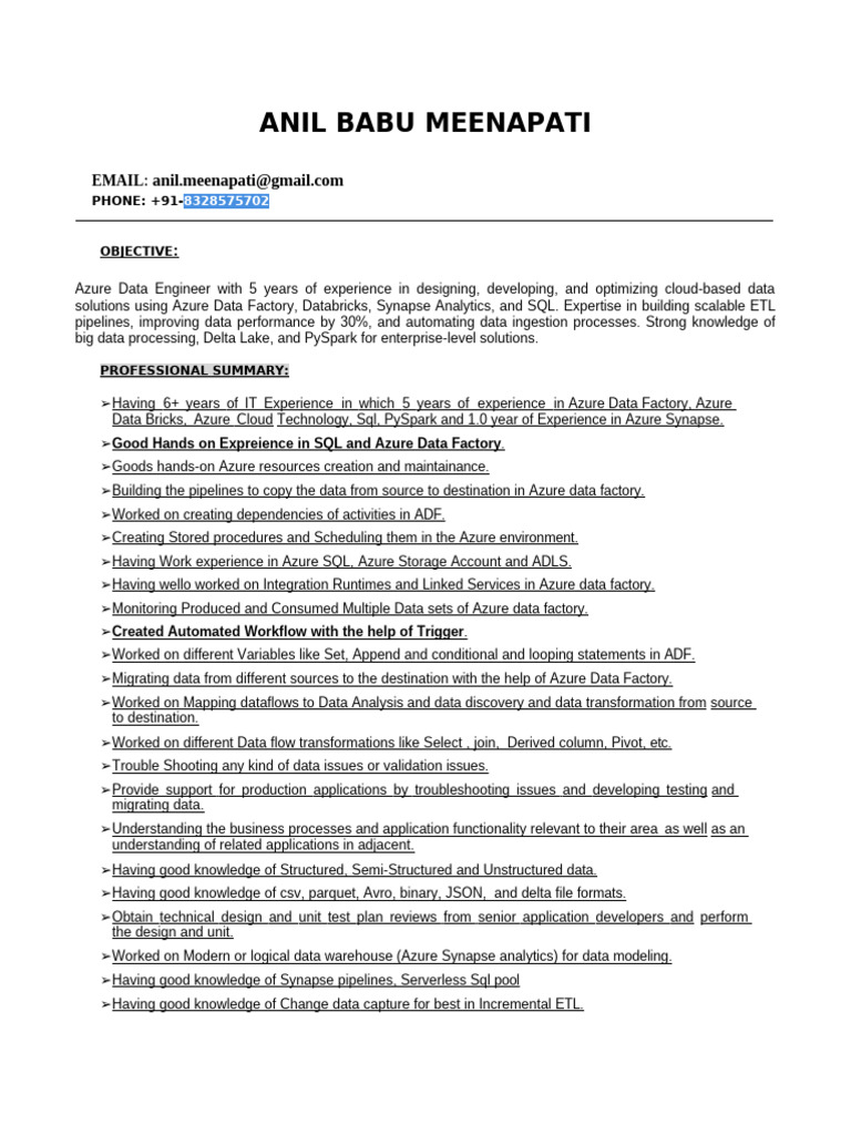 Resume - Anil Babu - 6.6 Years - Azure Developer - Technogen - Hyderabad | PDF | Microsoft Azure ...