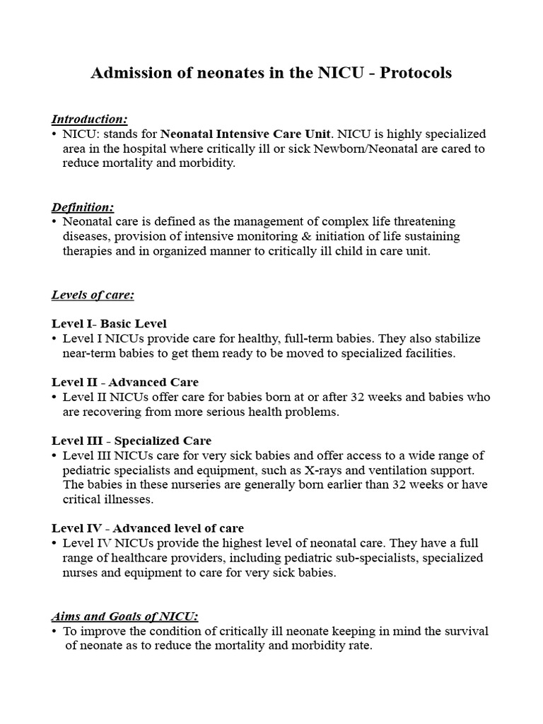 2 - Admission of Neonates in The NICU - Protocols | PDF | Neonatal ...