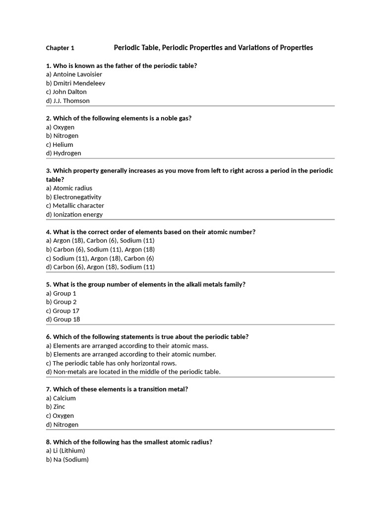 Noble Gases and Periodic Table Basics | PDF