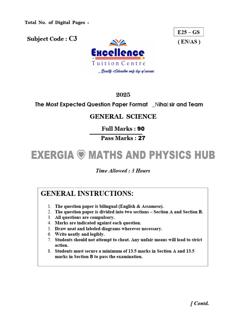 General Science Modal Question Paper Exergia X Maths and Physics Hub | PDF