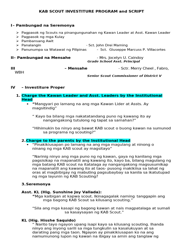KAB Scout Investiture Script | PDF