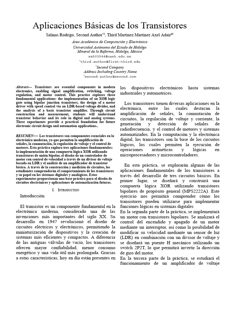 Aplicaciones Básicas de Los Transistores | PDF | Electrónica | Transistor
