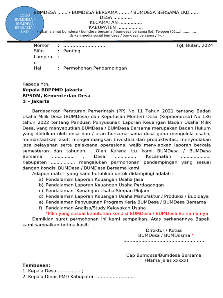 Contoh Surat Permohonan Pendampingan | PDF