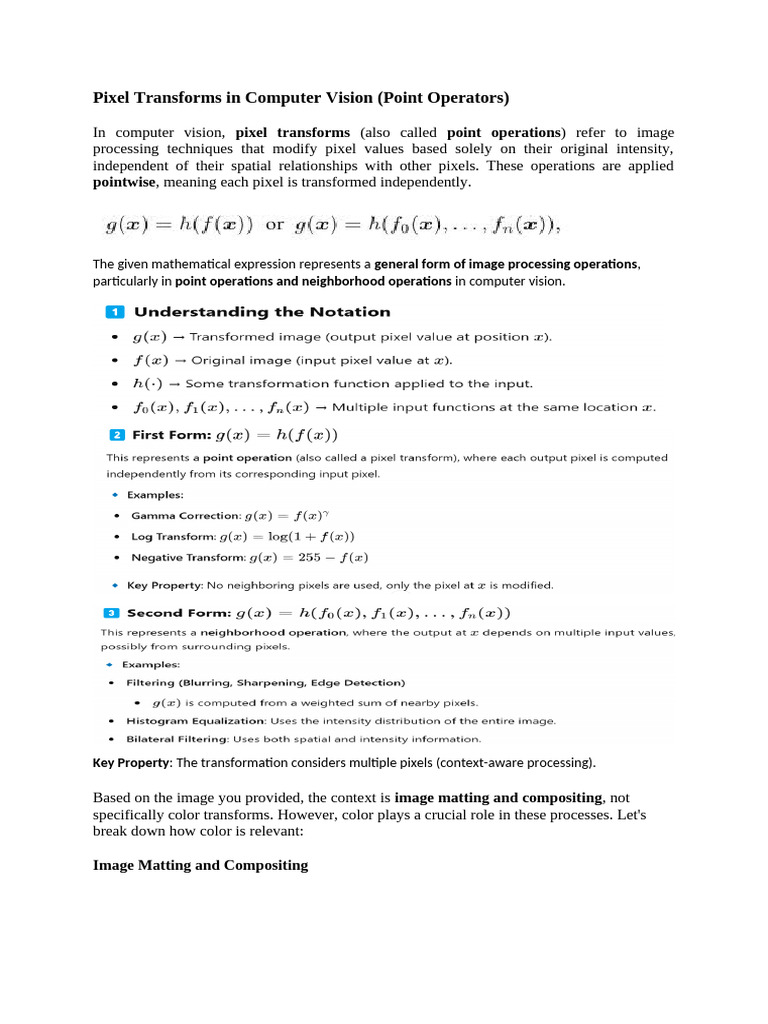 Pixel Transforms in Computer Vision | PDF | Matrix (Mathematics) | Convolution