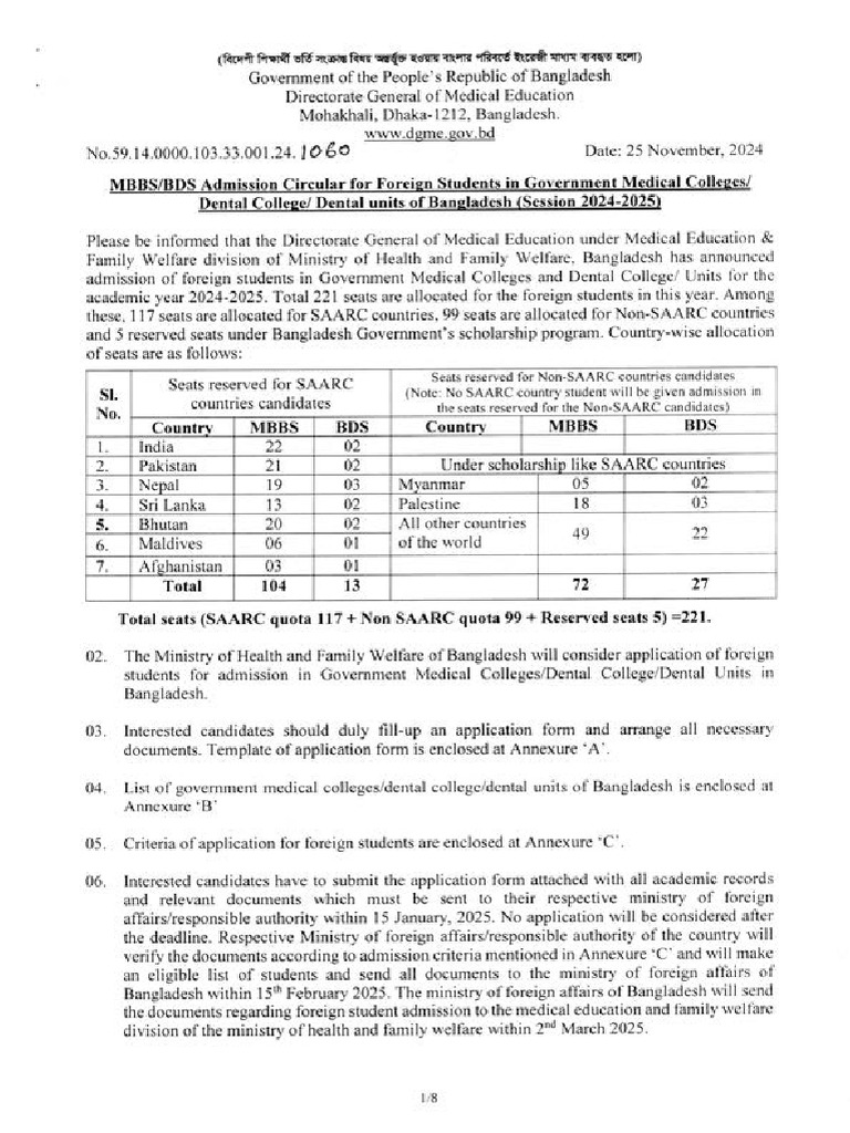 Circular of SAARC SS NoN SAARC 2024-25 | PDF