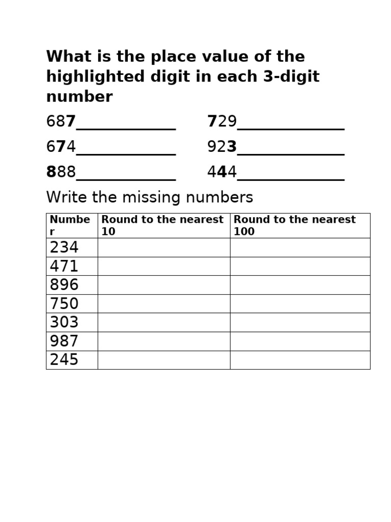 Place Value of Highlighted Digits | PDF