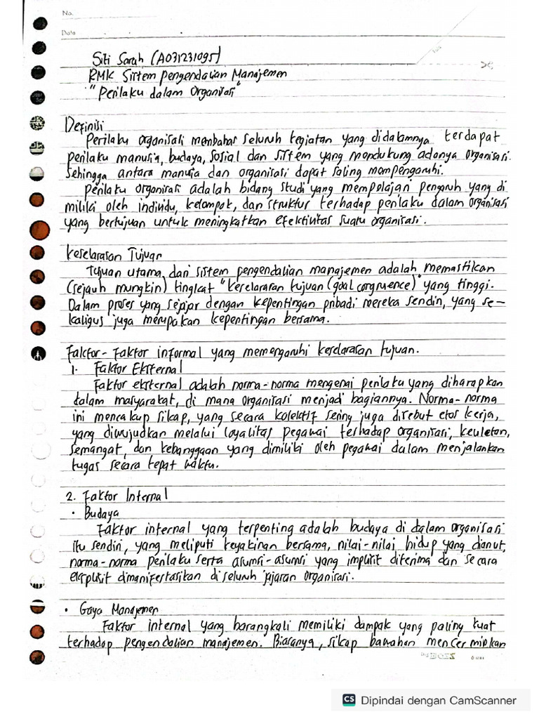 RMK Siti Sarah A031231095 Perilaku Dalam Organisasi SPM | PDF