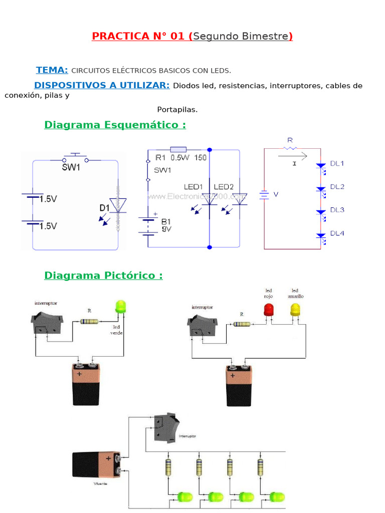 Circuitos Eléctricos Basicos Con Leds-practica 01 y 02 y 03 II Bimestre ...