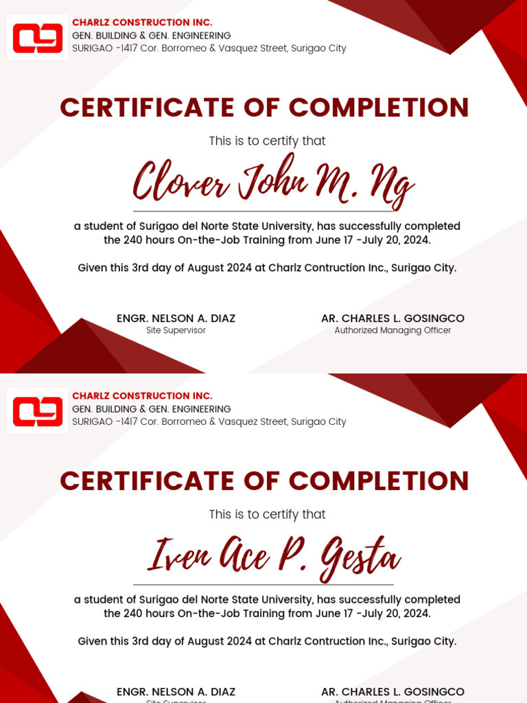 SNSU BSCE COMPLETION CERTIFICATE | PDF