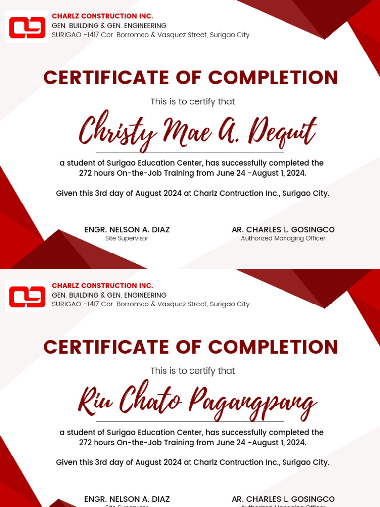 Sec Tesda Completion Certificate | PDF