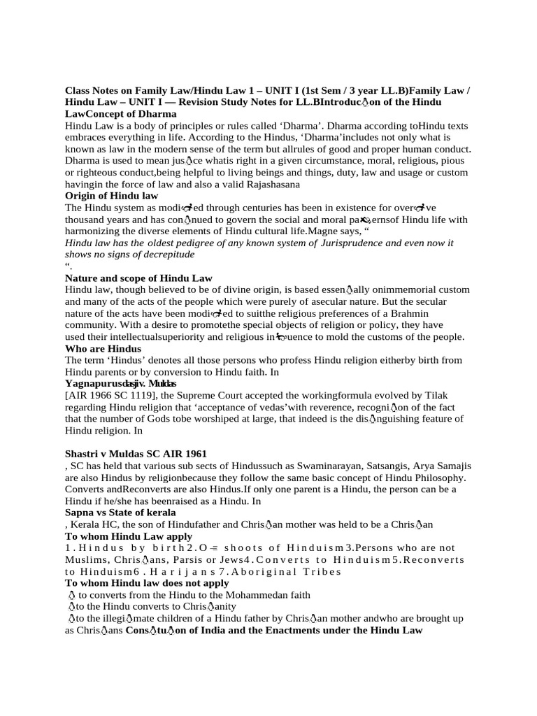 Hindu Law Overview for LL.B Students | PDF | Marriage | Annulment