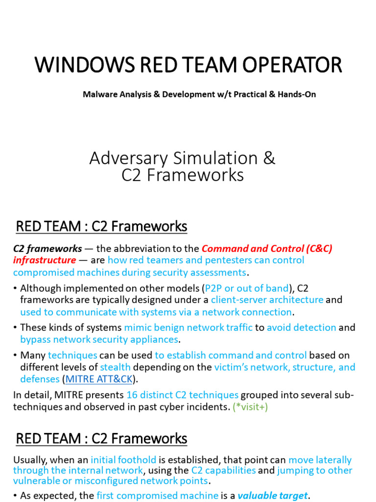 Day1 2AdverserySimulation&C2Frameworks | PDF | Cross Platform Software | Computing