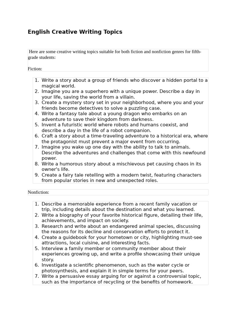 English Creative Writing Topics | PDF