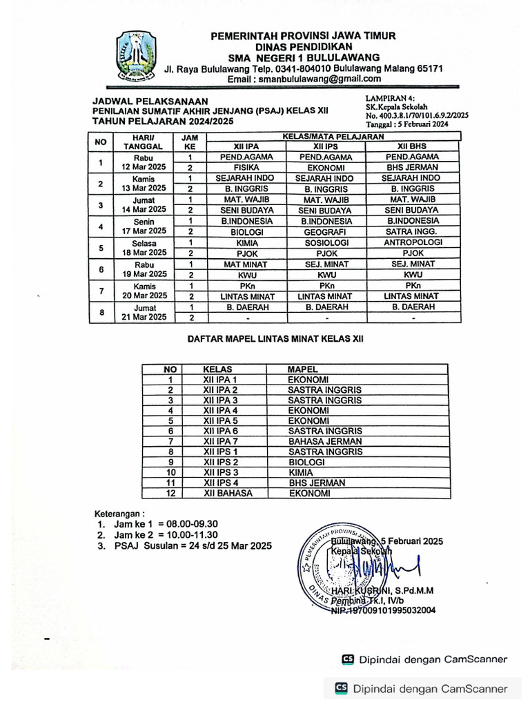 Jadwal Mapel PSAJ Dan PTS | PDF