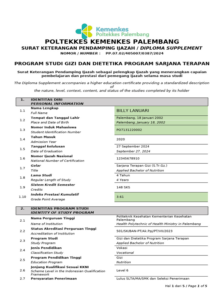 Format Skpi 2024 - Billy Lanuari | PDF