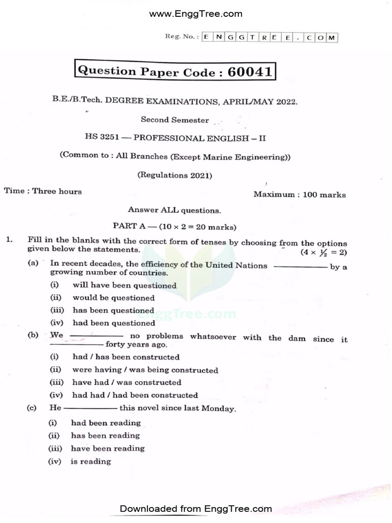 HS3251 Professional English II Apr May 2022 Question Paper | PDF