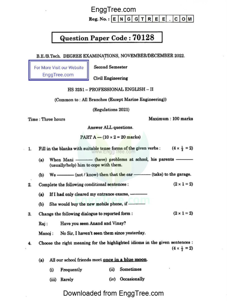 HS3251 Professional English II Nov Dec 2022 Question Paper | PDF